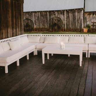 'L' SHAPE WHITE WOOD MODULAR PACKAGE - Hire In Style