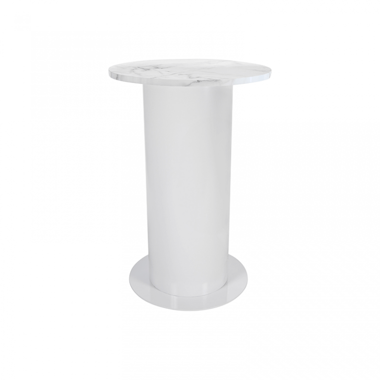 ROUND BASE BAR TABLE - WHITE MARBLE - Hire In Style