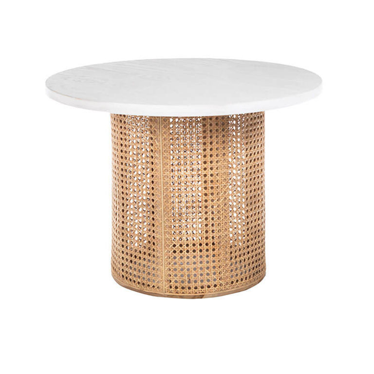 NATURAL RATTAN BASE SIDE TABLE - WHITE - Hire In Style